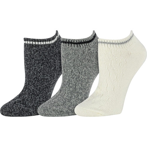 Bearpaw Low Cut Boot Socks with Cable & Stripes for Women, Ivory, 6-Pair