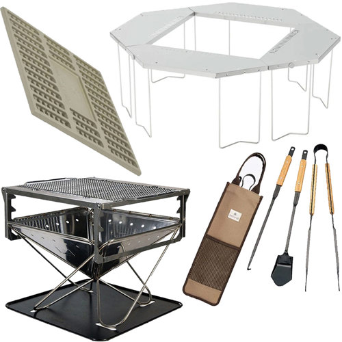 Snow Peak Pack & Carry Fireplace Coal Bed w/Takibi Grill Set, Jikaro Table,Tools PCKSPKPCCB
